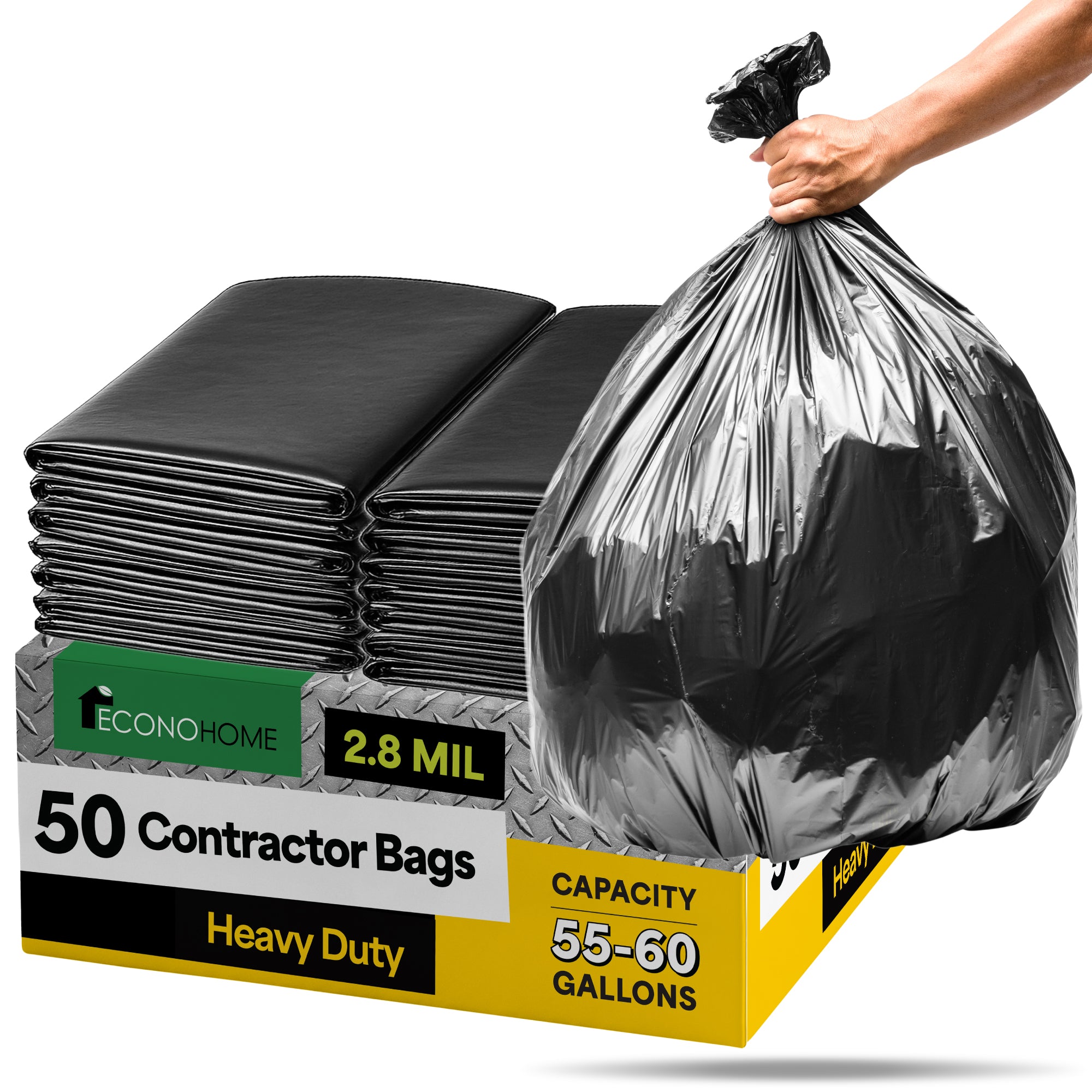 55-60 Gallon Heavy Duty Contractor Garbage Bags Made in USA - Extra La ...